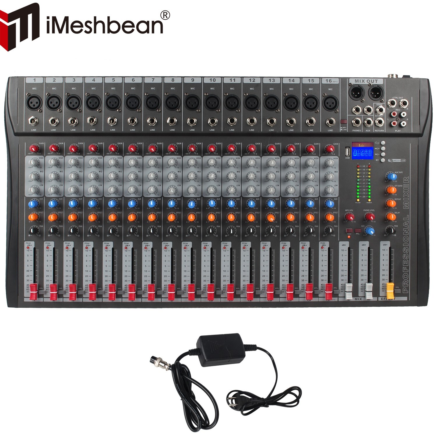 Pro 16 Channel Power Mixer Audio Mixing Console 16 DSP w/USB 110-220V ...