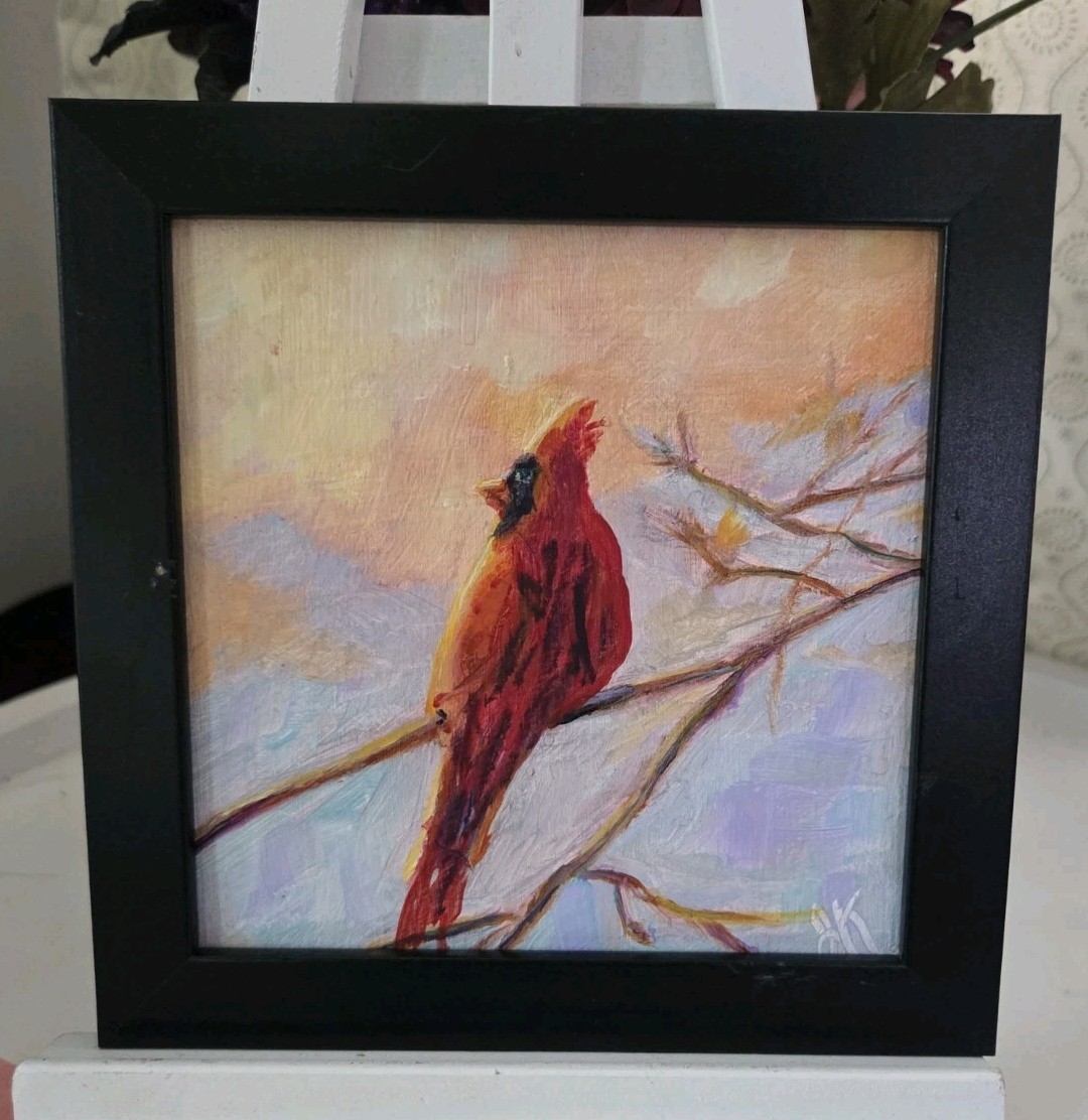 Red Cardinal Bird Art 6x6 Oil Painting | eBay