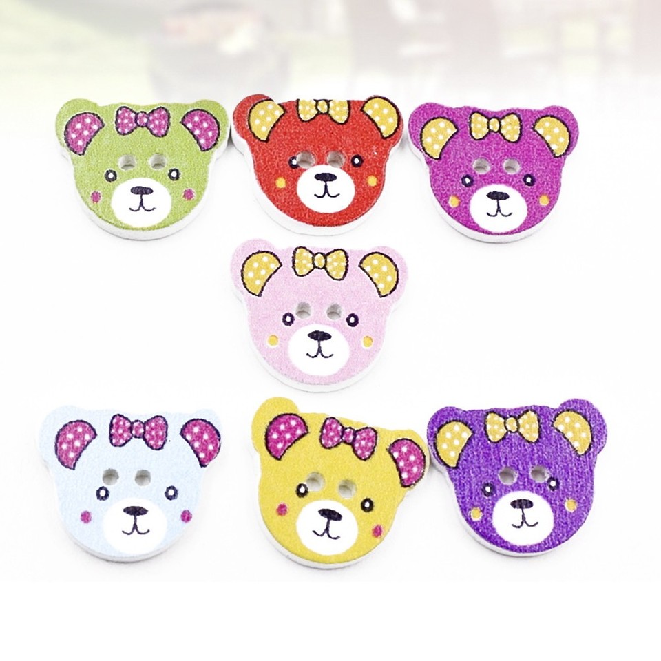 100 Pcs Wooden Bear Shape Buttons Colorful Sewing Accessories for ...