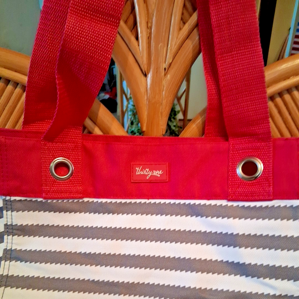 Thirty-One Large Tote Bag Pink and White Chevron Market, Beach, Travel ...