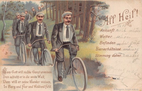 ALL HEIL-BICYCLE-CYCLISME-ANKUNFT WETTER BEFINDEN BIERVERHALTNISSE~1897 ...