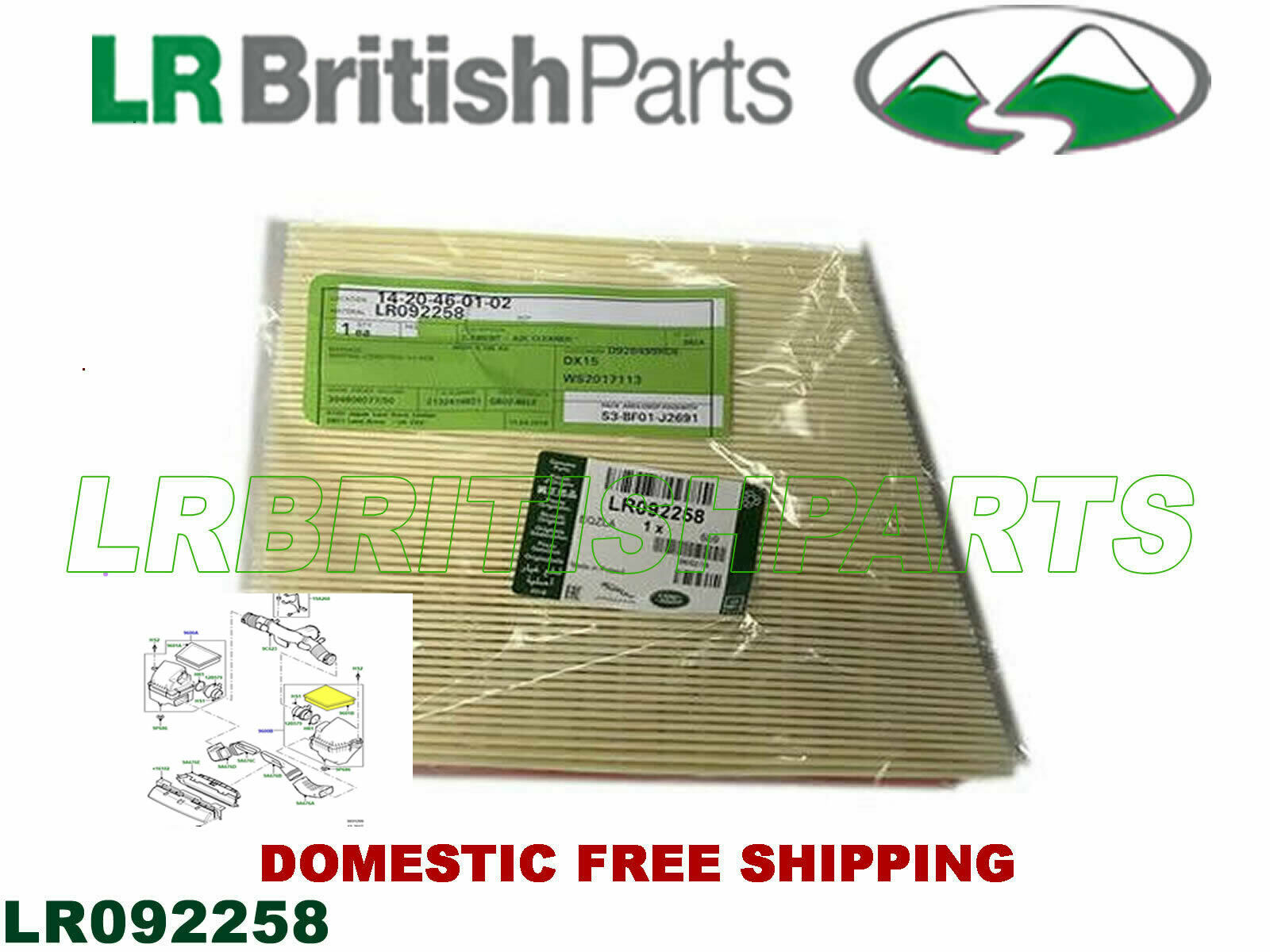 GENUINE LAND ROVER AIR FILTER LH RANGE ROVER VELAR LR092258 113123480 ...