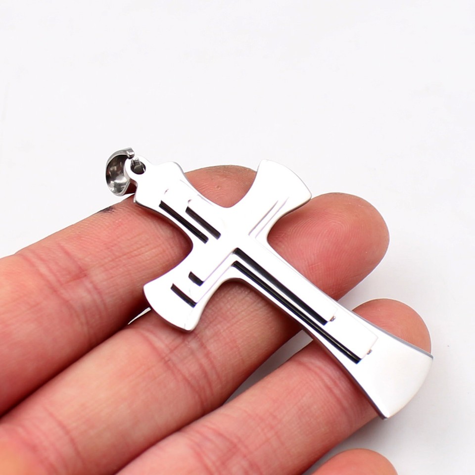 3-layer combination Cross pendant necklace charm Curb chain stainless ...