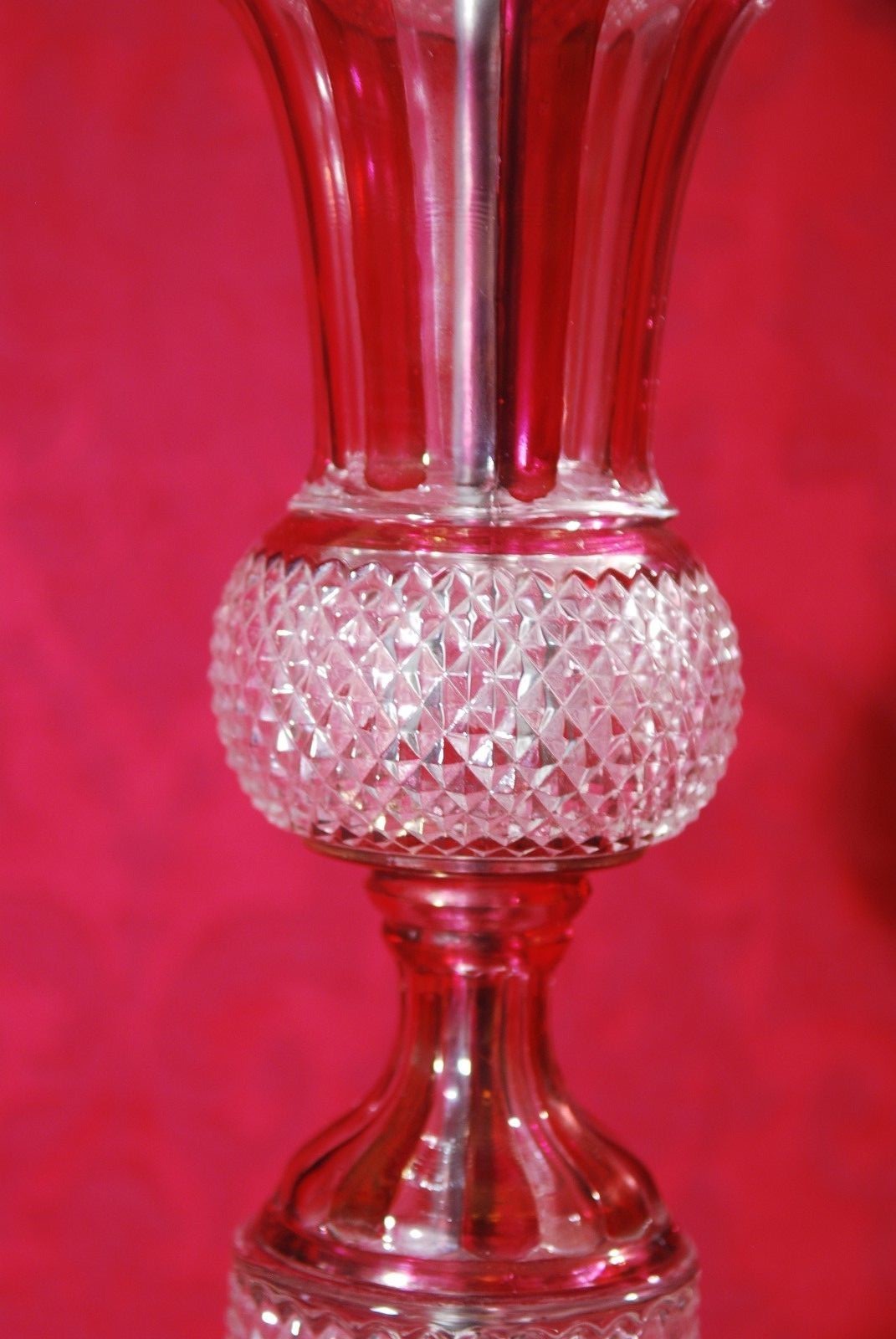 Stunning Vintage Cranberry Red Flash Glass Facet Crystal Electric Lamp ...
