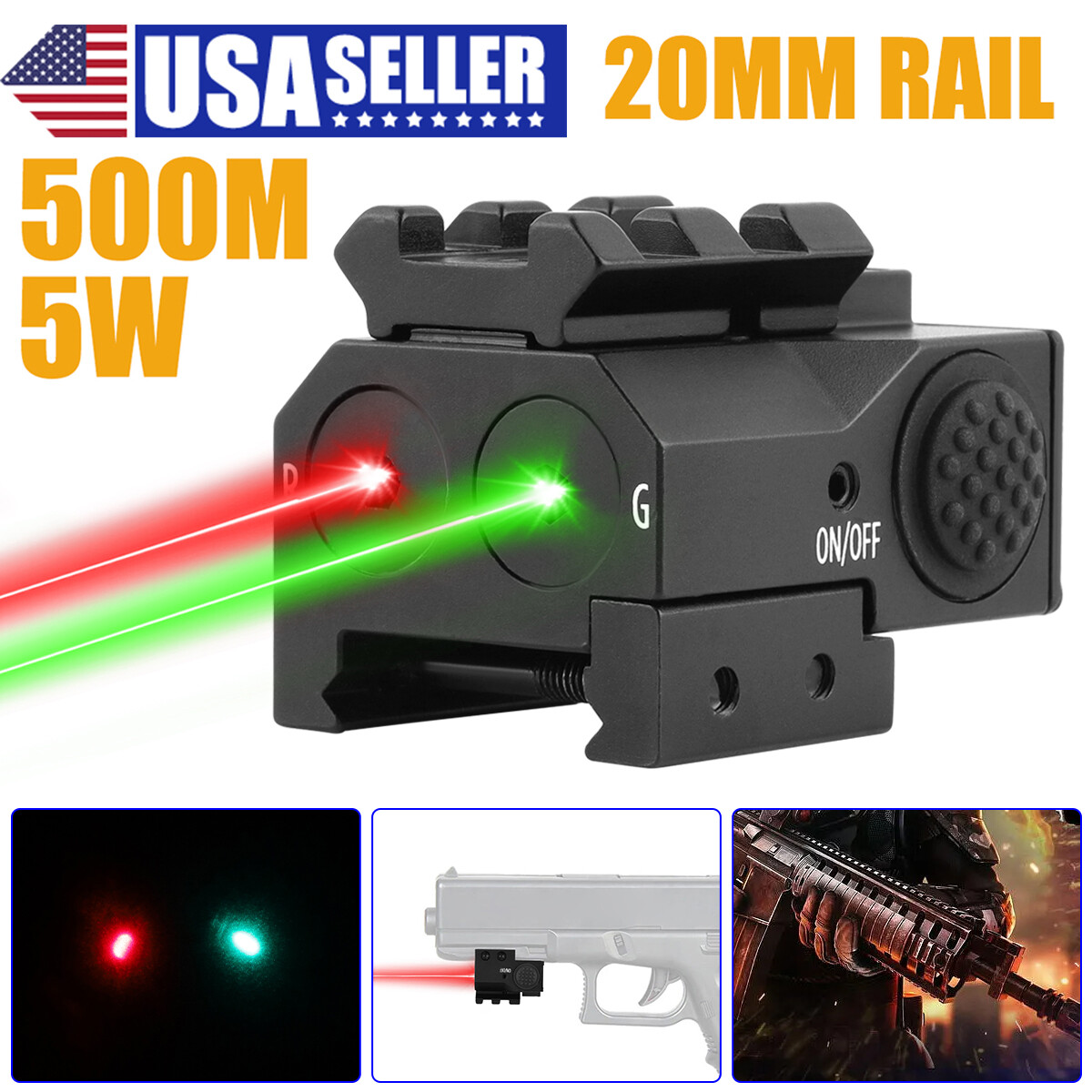Tactical Green and Red Laser Sight With USB Rechargeable 20mm Rail ...