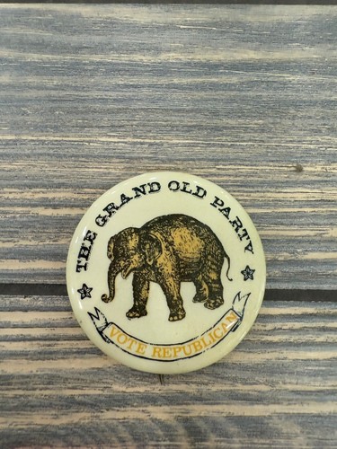 Vintage "The Grand Old Party" Vote Republican Button Pin Elephant ...
