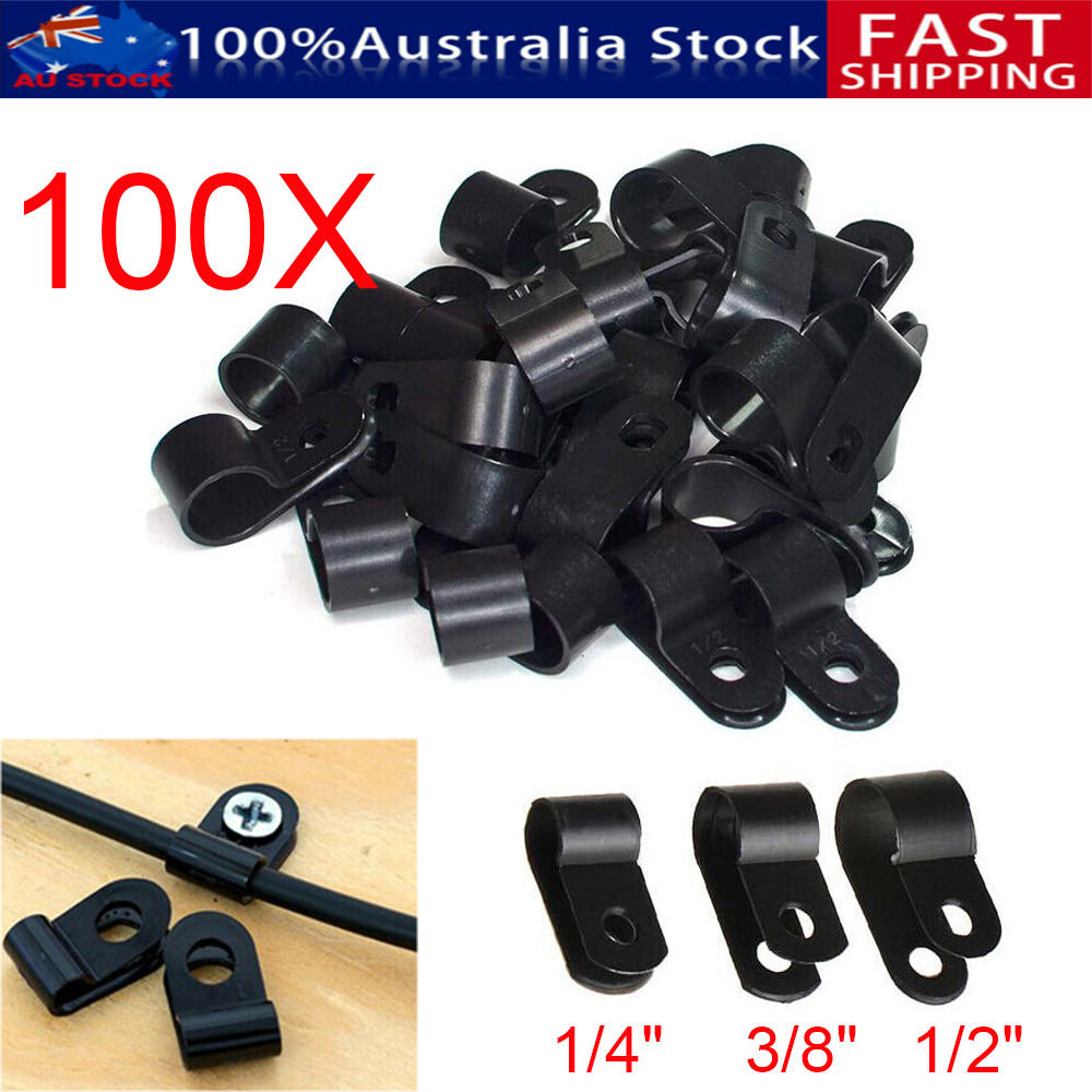 100Pcs Black Nylon R Type Cable P Clip Clamp Fix Wiring Hose Tube ...