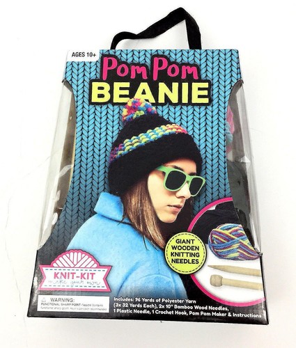 Pom Pom Beanie Knit-Kit - Make Your Own Hat - Craft Knitting Kit Bamboo ...