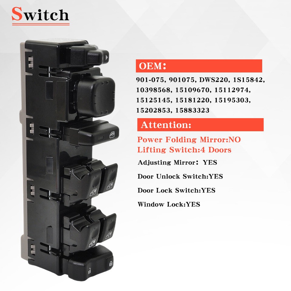 New Front Driver Door Window Control Switch For 2003-2006 GMC Sierra ...