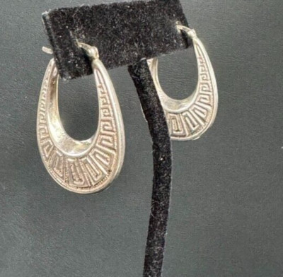 925 STERLING SILVER GREEK KEY HOOP EARRINGS. | eBay