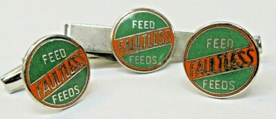 vintage FEED FAULTLESS FEEDS enameled tie bar tie clip and cuff links ...