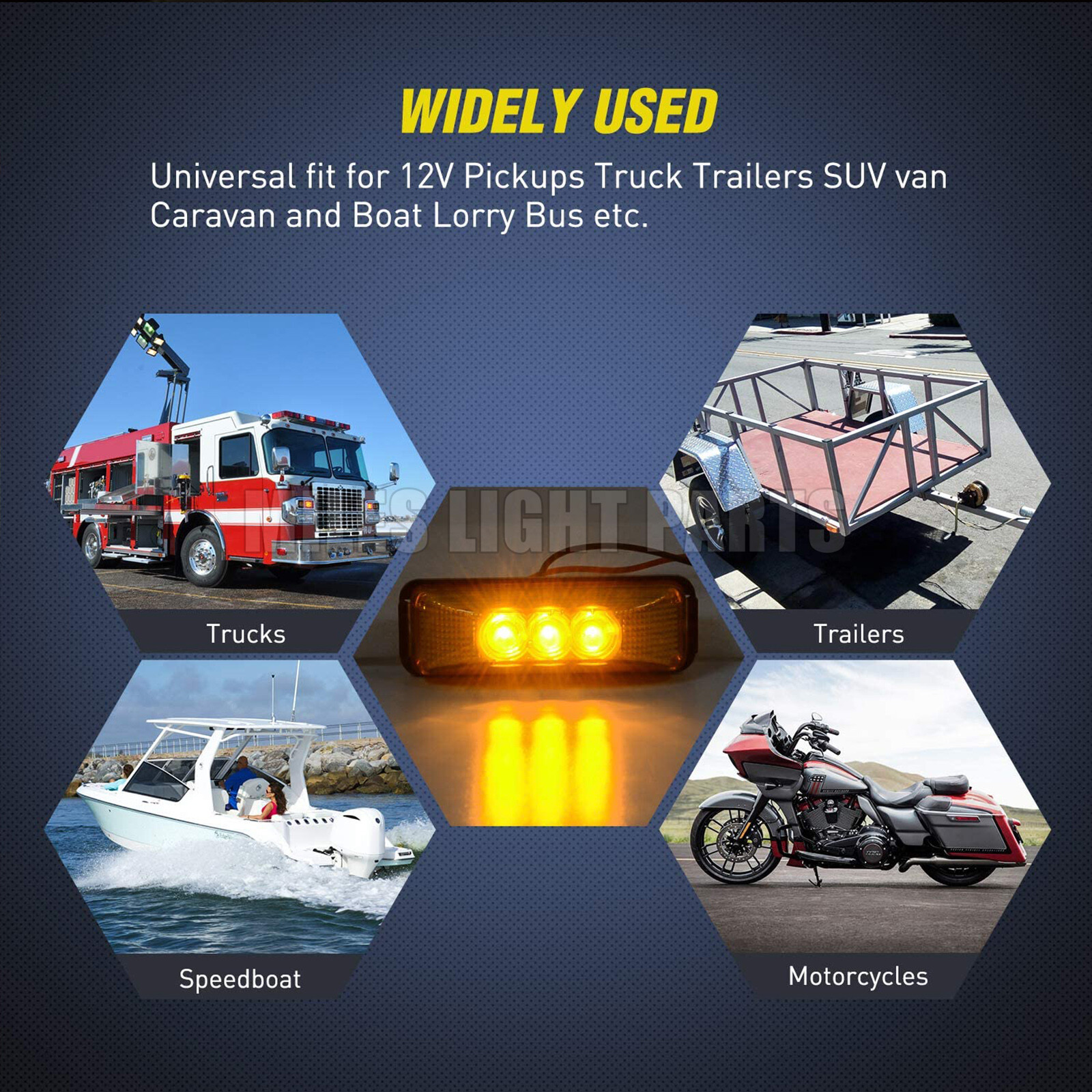 2x Amber LED Orange Side Marker Lights Oval 12V 24V Neon Trailer Truck ...