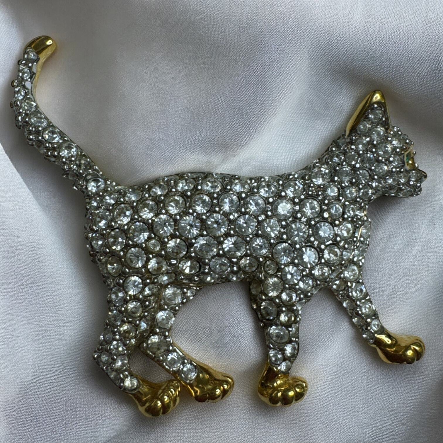 Swarovski Signed Pave Austrian Crystal Cat Brooch wit… - Gem