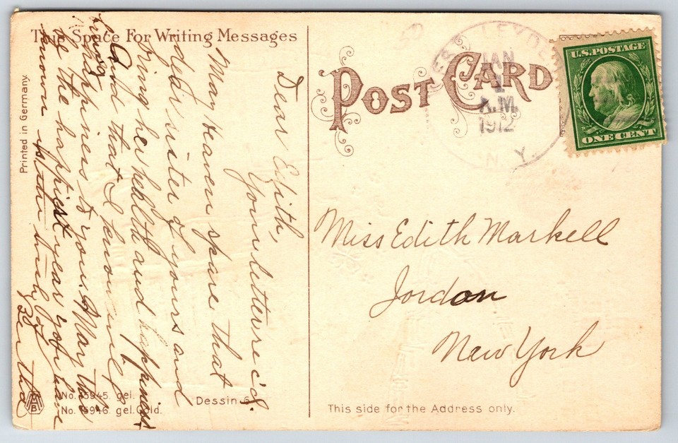 Max Feinberg New Year~Boy w/Gilt Wood Sled Carries Sacks Of Money~MAB ...