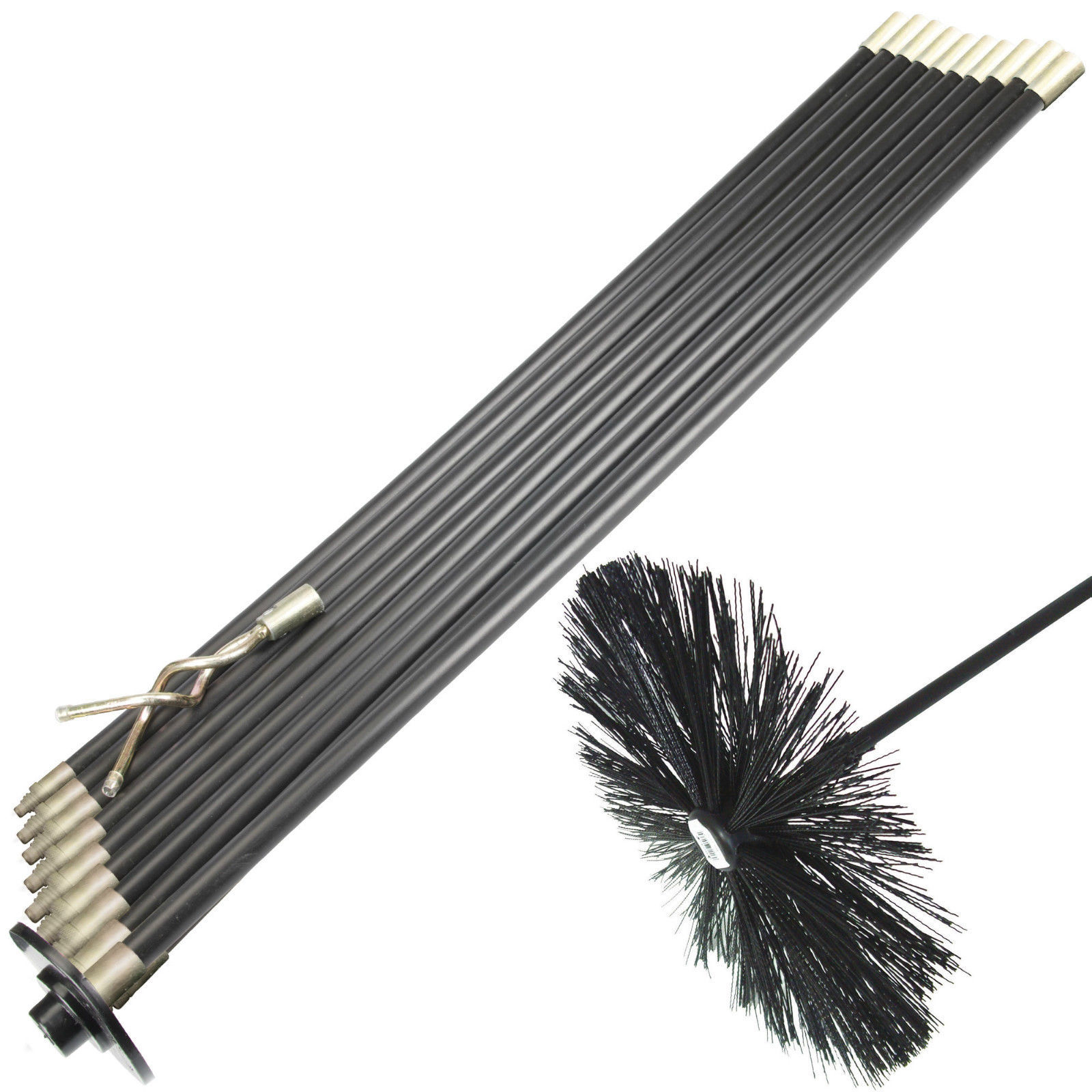 13 Pc Rod Set For Drain Chimney Flue Sweep Sweeping Brush Pluger Worm ...