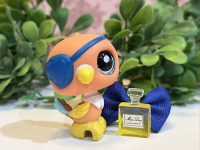 Littlest Pet Shop 882 LPS Authentic Glass Eye Peach Parrot Pirate Bird ...
