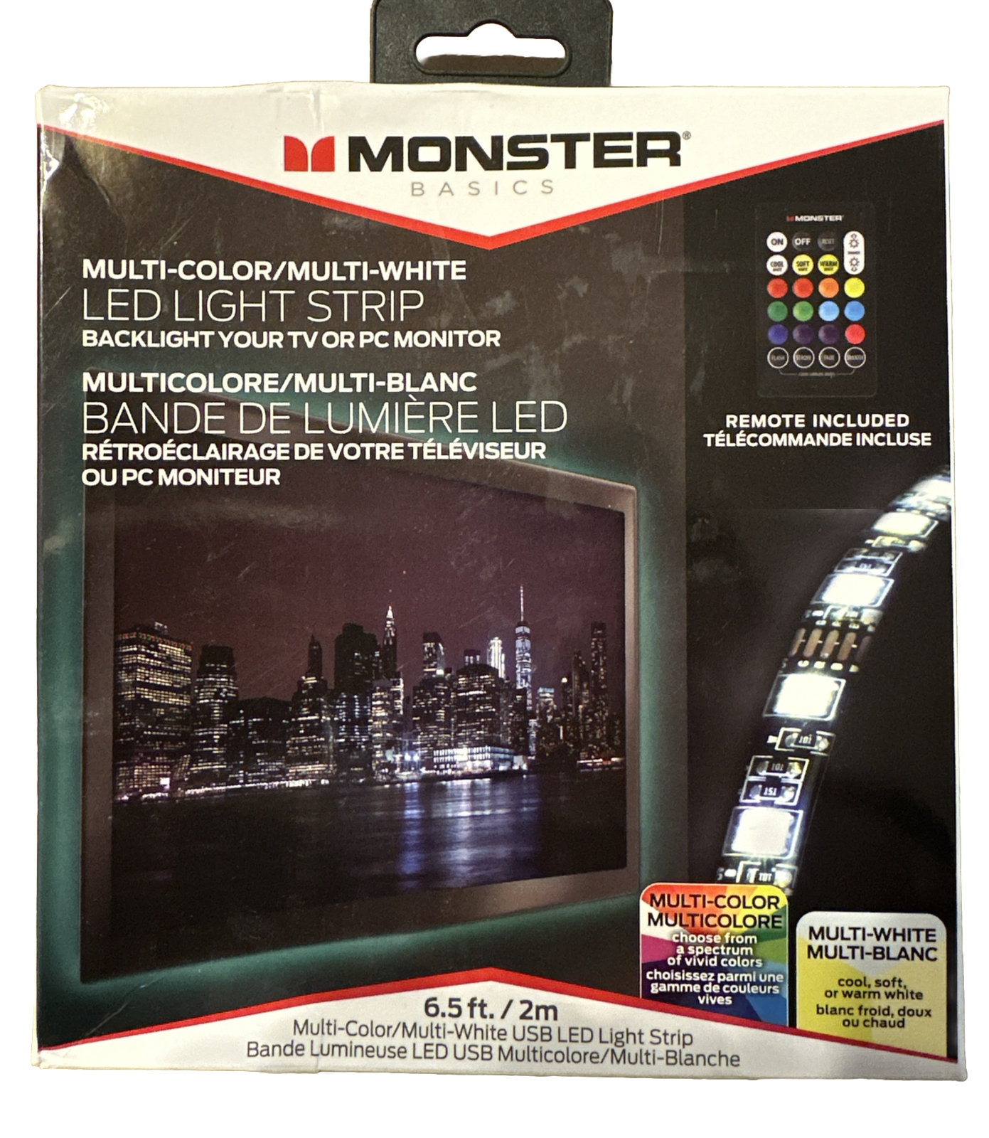 Monster Basics LED Light Strip with Remote, Multi-Color/Multi-White, 6. ...