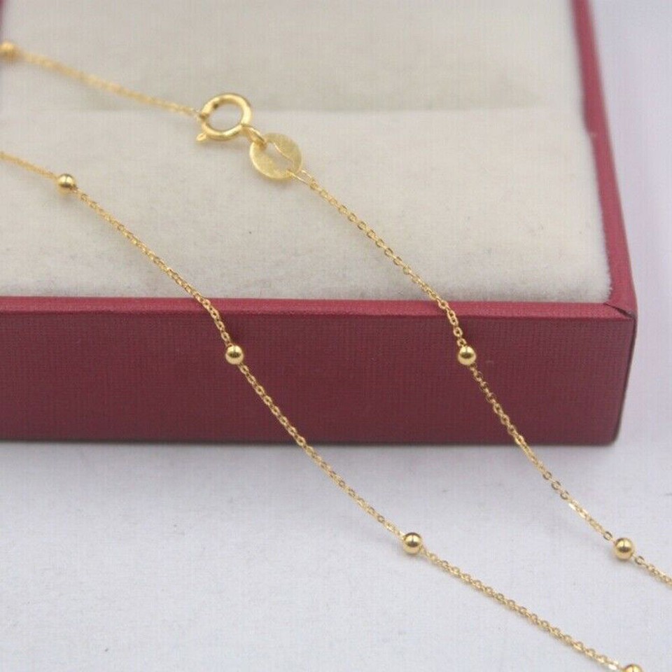 18K Solid Gold Bead & O Chain Necklace Women 16" 18" 20" 22" 24" 18k ...