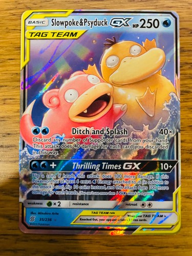 NM! Slowpoke & Psyduck GX (35/236) Unified Minds Tag Team Holo Pokemon ...