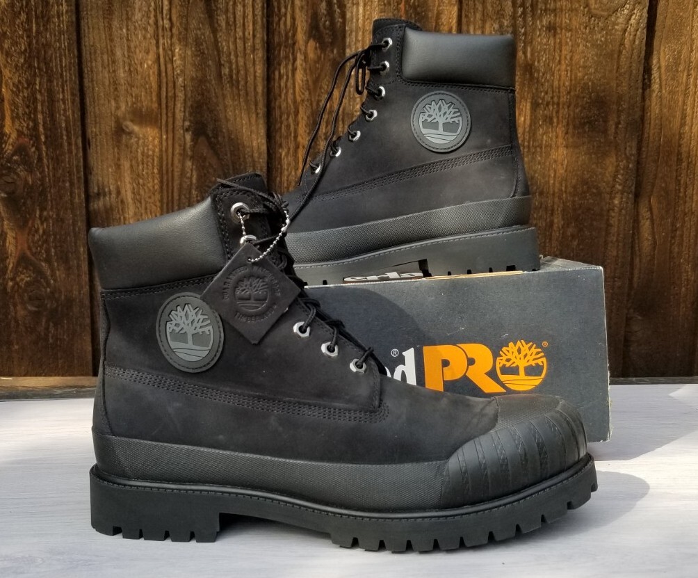 Size 12 - Timberland Premium 6" WP Rubber Toe Black Nubuck Boots Mens ...