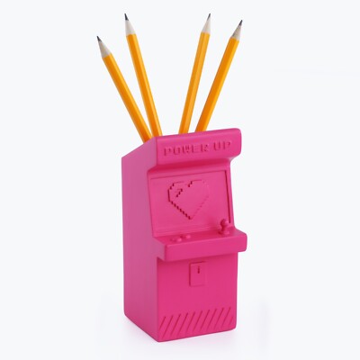 Mustard Power Up Pen Pot Retro Arcade Machine in Hot Pink | Pen Holder ...