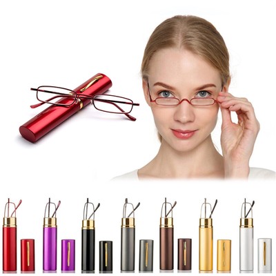 Classic Rimless Compact Reading Glasses Readers Travel Slim Design with ...