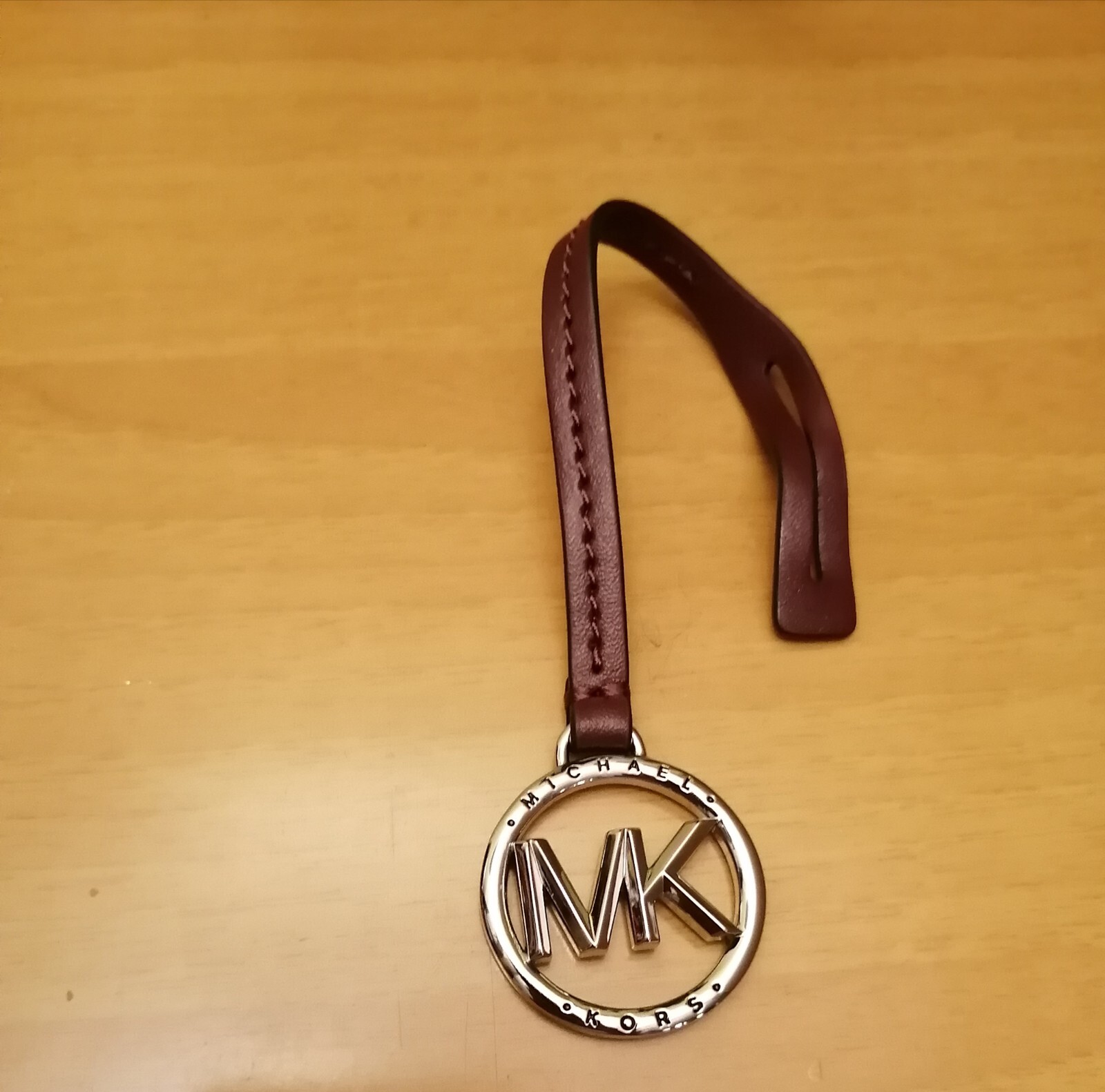 MICHAEL KORS 7" 3D RAISED MK CHROME BAG CHARM with WINE COLOR LEATHER ...