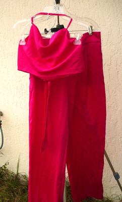 SHEIN 2 PC PANTS HOT TOP HALTER OUTFIT M L WOMEN HOT PINK | eBay