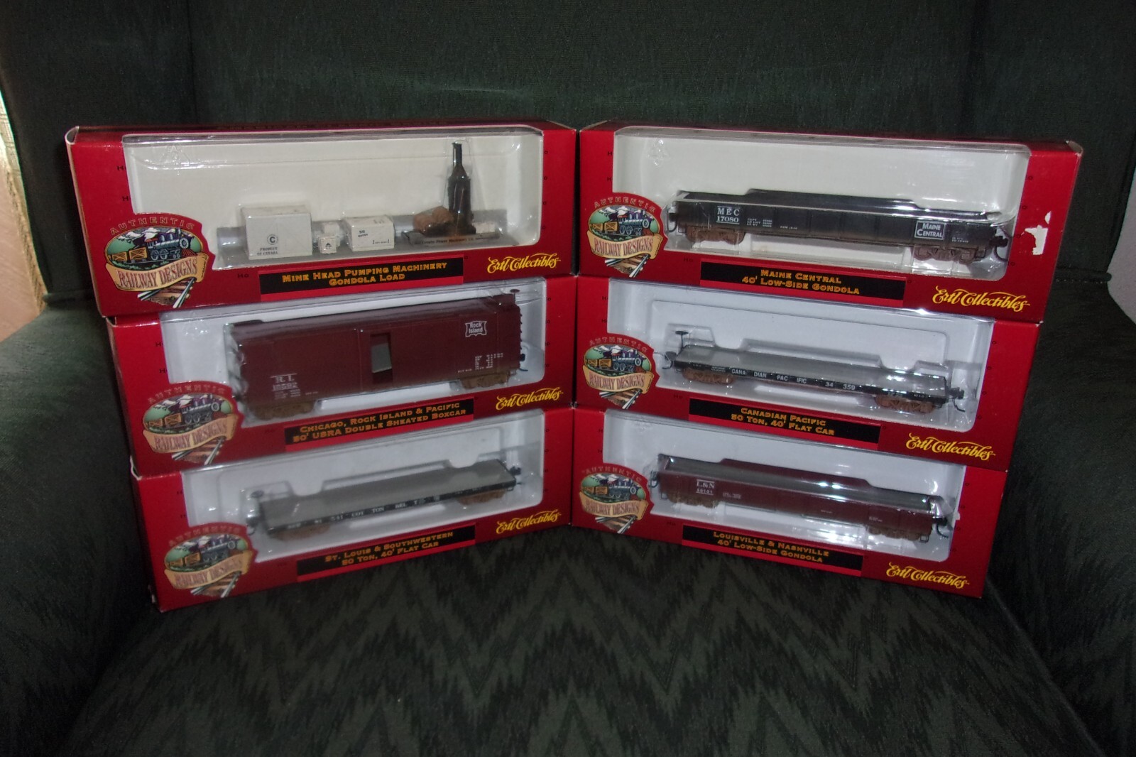 Lot Of 6 ERTL RAILWAY DESIGNS HO 1/87 Scale Flatcars Gondolas Boxcar ...