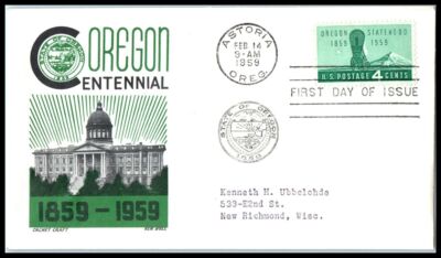 1959 OREGON statehood 100 years Sc 1124 FDC with Cachet Craft - Ken ...
