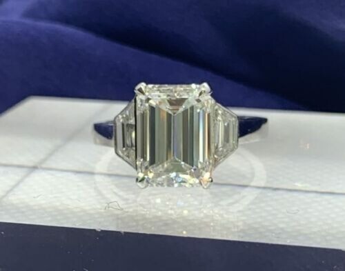 4.60Ct Emerald Cut Lab-Created White Diamond Engagement Ring 925 ...