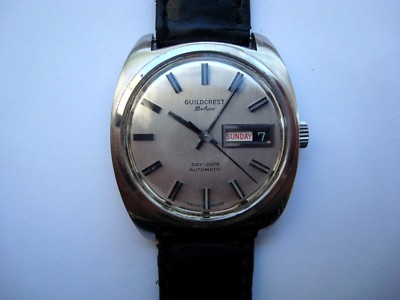 Guildcrest Mens Automatic SS Watch 17 Jewels Day-Date Swiss Made 1970's ...