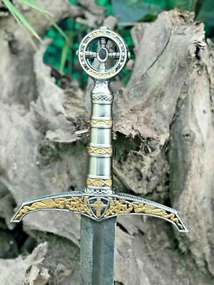 Handmade Damascus Steel Templar Knight/Holy Sword,Wood Handle,Leather ...