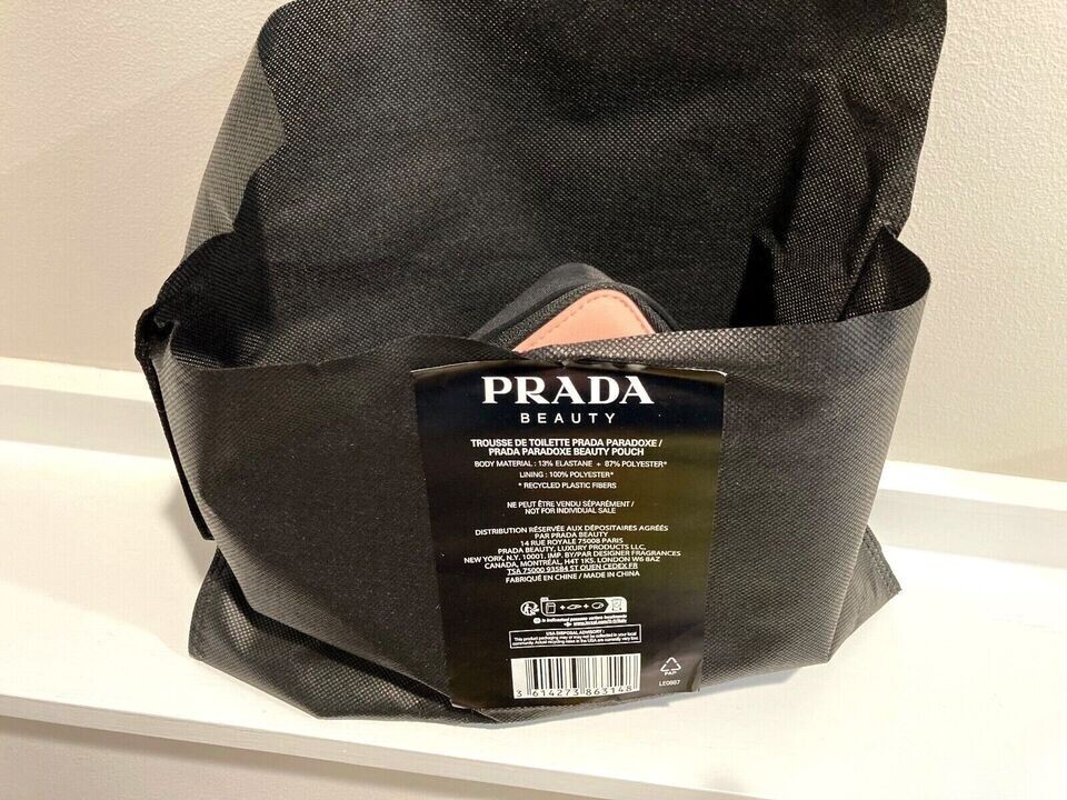 Prada Triangle Clutch Bag Cosmetic Pouch Pink & Black New with Dust Bag ...