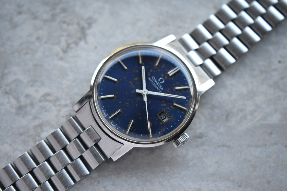 1971 Omega Blue Men's Watch Vintage Automatic Sunburst Dial Steel ...