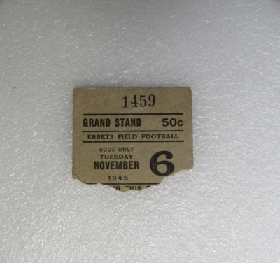 Ebbets Field Football 1945 Grand Stand Tuesday November 6 Ticket Stub ...
