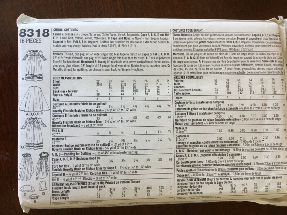 Simplicity Pattern 8318 Childs Renaissance/Medieval Costumes Sz 3-8 | eBay
