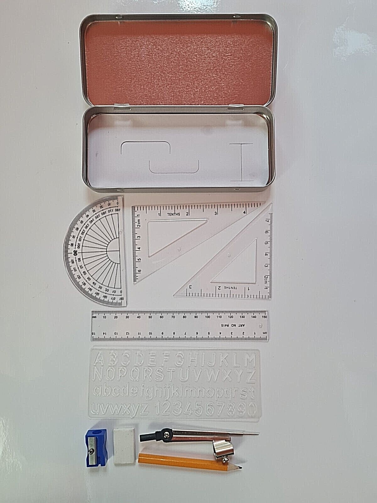 10 Piece Maths Set - Geometry Compass Ruler Protector School College in ...