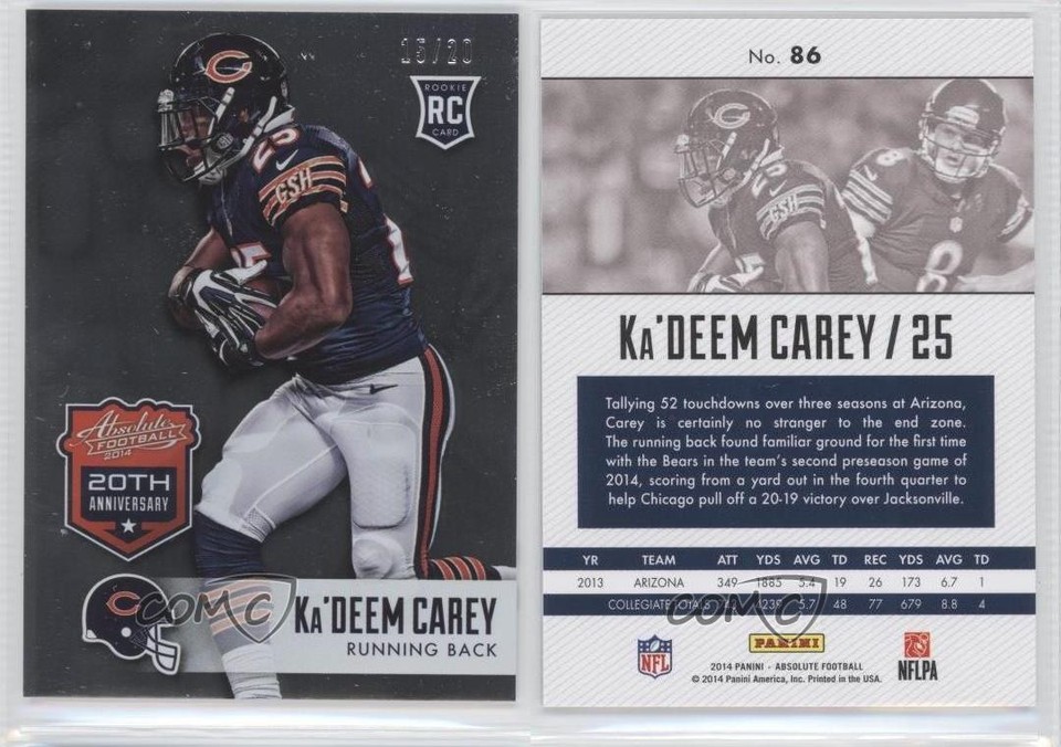 2014 Panini Absolute 20th Anniversary Parallel 15/20 Ka'Deem Carey ...