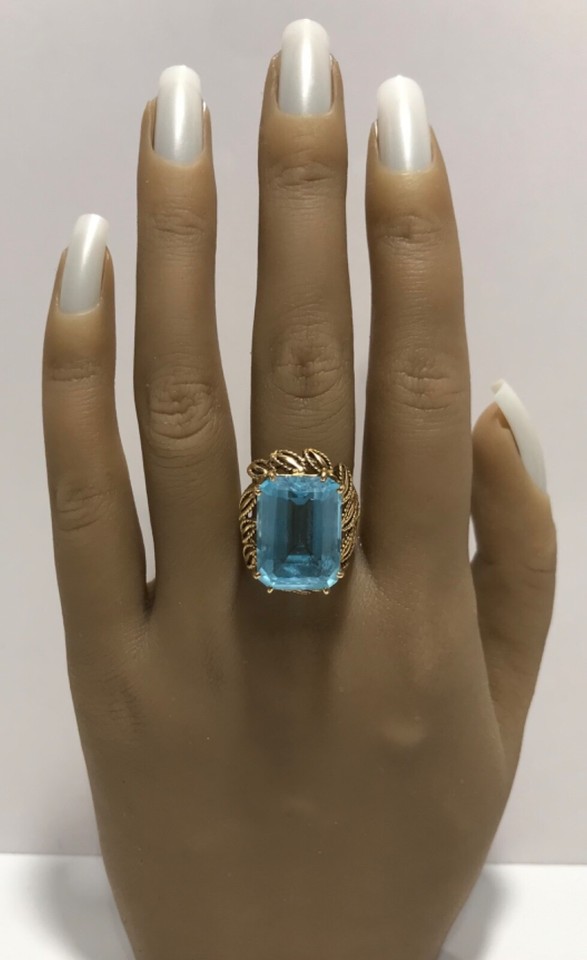 VINTAGE 14K GOLD LARGE EMERALD CUT BLUE TOPAZ STATEMENT RING BIG BOLD BEAUTIFUL | eBay