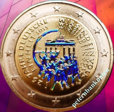 2 Euro 2015 25 Years of German Unity F Unc. HOLOGRAMM 6475# Prägefrisch ...