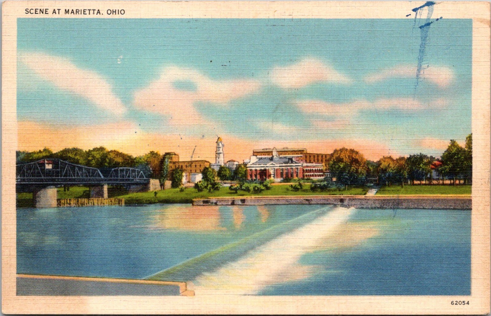 Marietta Ohio OH River Tressel Bridge City View Washington County 1940s ...