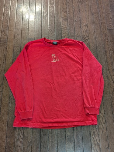 OVO Classic Owl Long Sleeve Shirt Red Tee October's Very Own Drake Size ...