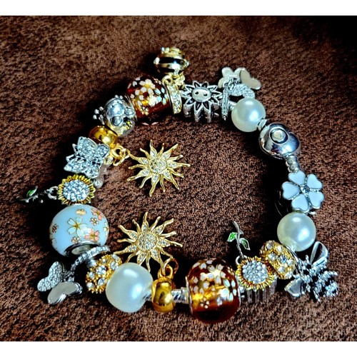 PANDORA CHARM BRACELET Mothers Day Easter Spring Sunflower Butterflies ...