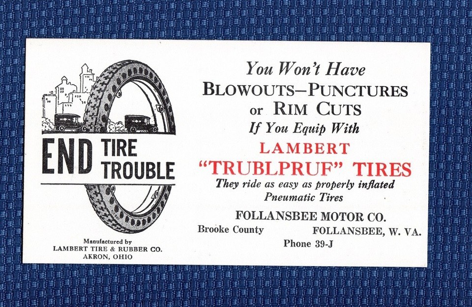 1920's LAMBERT Trublpruf Automobile Tires Advertising Ink Blotters ...