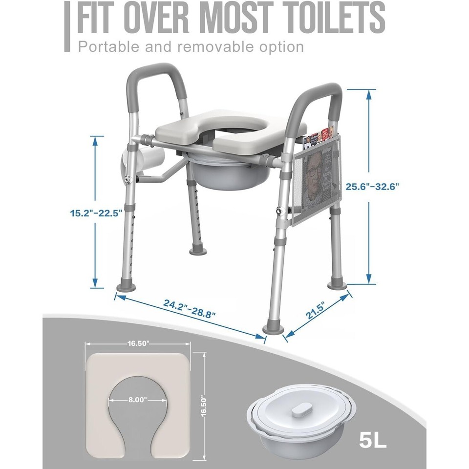 Agrish Bedside Commode for Senior with Adjustable Bars Heavy Duty Chair ...