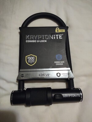 Kryptonite Combo U-Lock Bicycle Lock Black 4.25x8" 12mm steel shackle ...