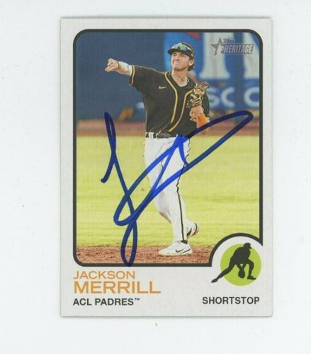 Jackson Merrill AUTO Signed Rookie 2022 Topps Heritage Minor BAS COA On ...