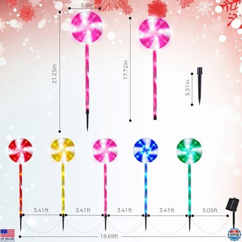 Solar Candy Cane Pathway Lights, Set of 5, 8 Modes Outdoor Xmas Decor ...