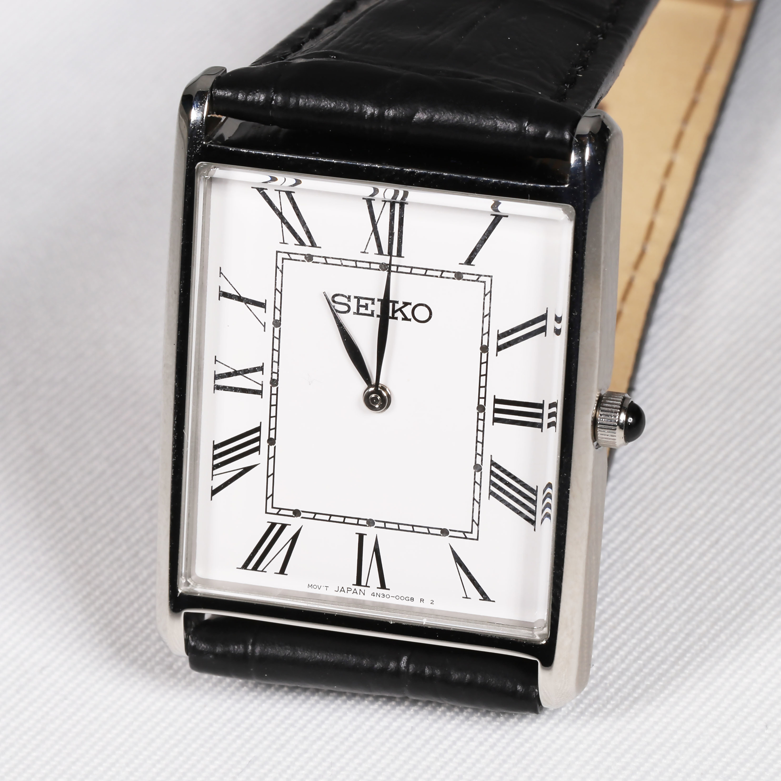 SEIKO Men's Watch Rectangular Quartz Black Leather Strap Vintage Dial ...